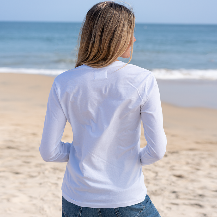 Womens White Long Sleeve V-neck - The Classic T-Shirt Company
