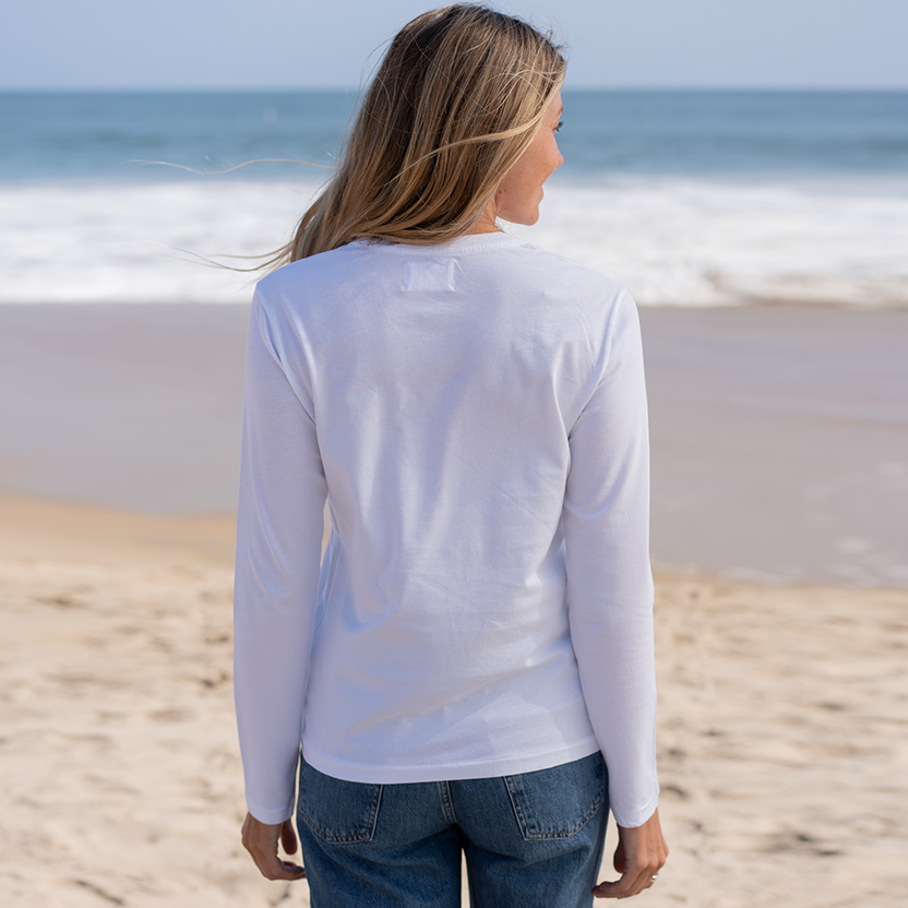 Womens White Long Sleeve Crew Neck Tee - The Classic T-Shirt Company