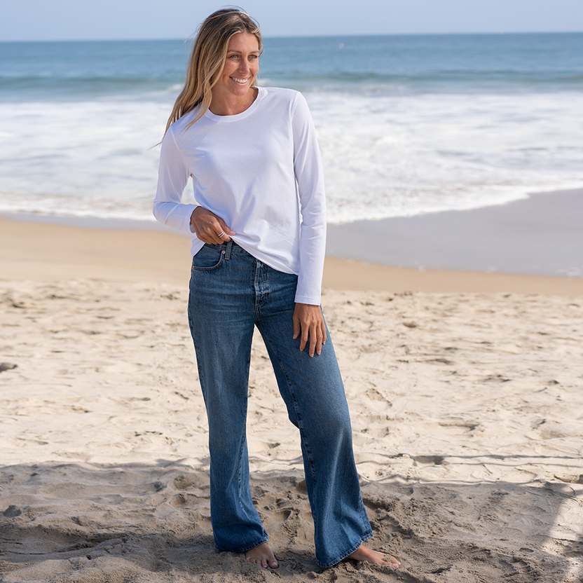 Womens White Long Sleeve Crew Neck Tee - The Classic T-Shirt Company