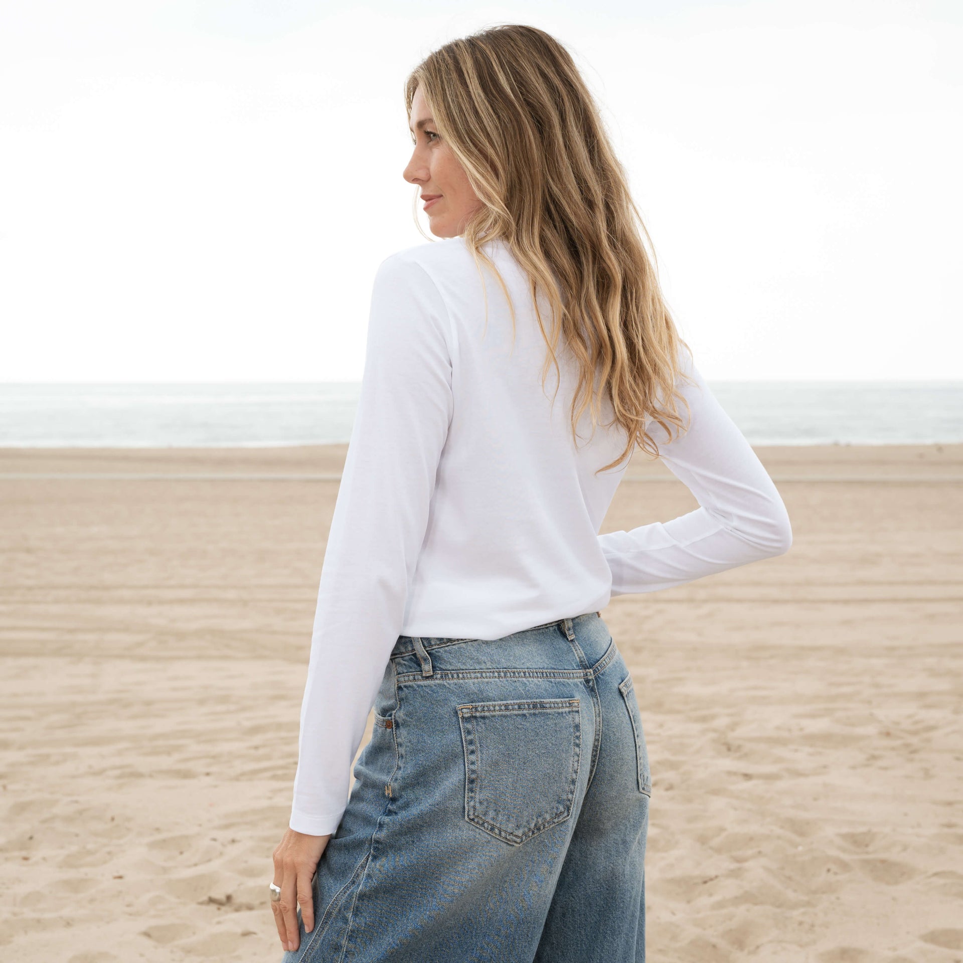 Womens White Long Sleeve Crew Neck Tee - The Classic T-Shirt Company